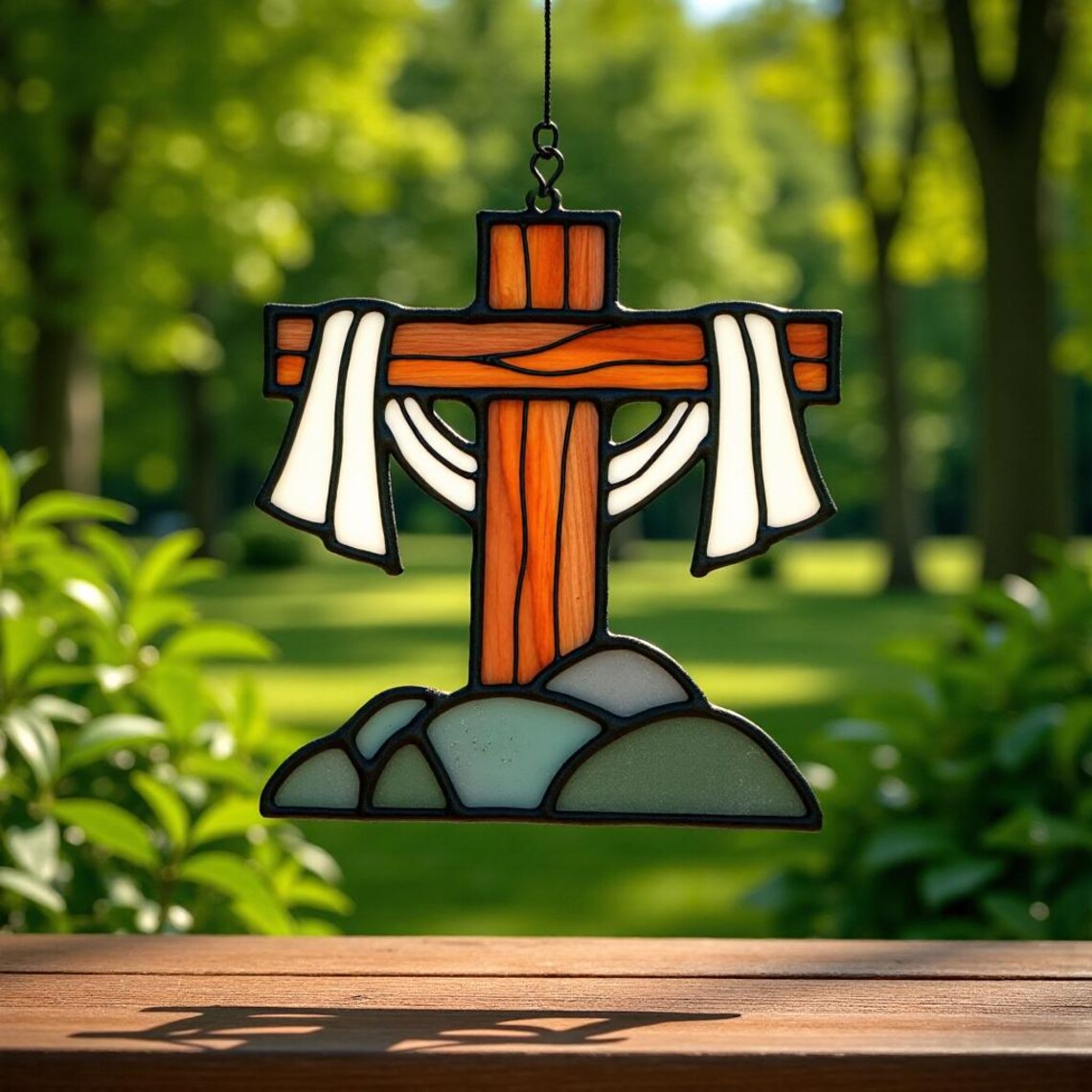Easter Cross Stained Glass Pattern, Stained Glass Easter Decor, Easter ...