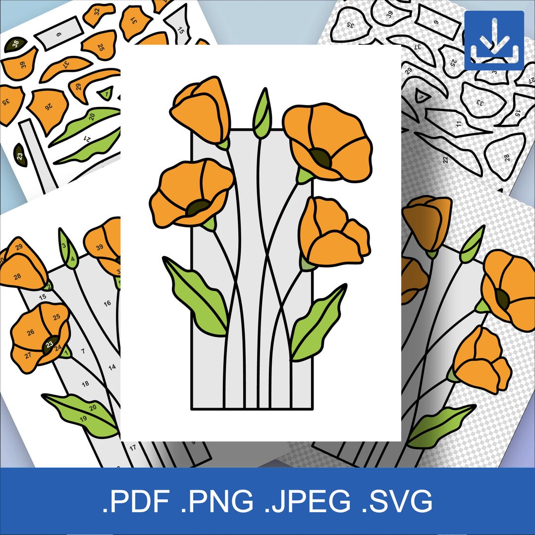 California Poppy Stained Glass Pattern – Glass Ornament, Poppy Art ...
