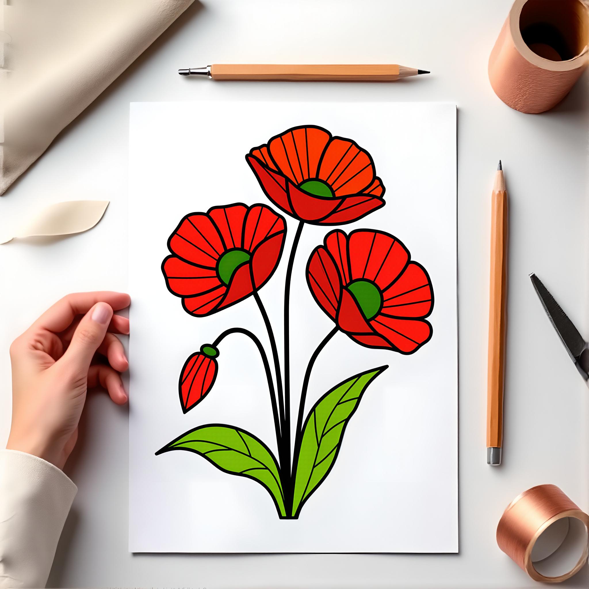 Stained Glass Pattern Poppy – Glass Ornament, Poppy Glass Art, Flower ...