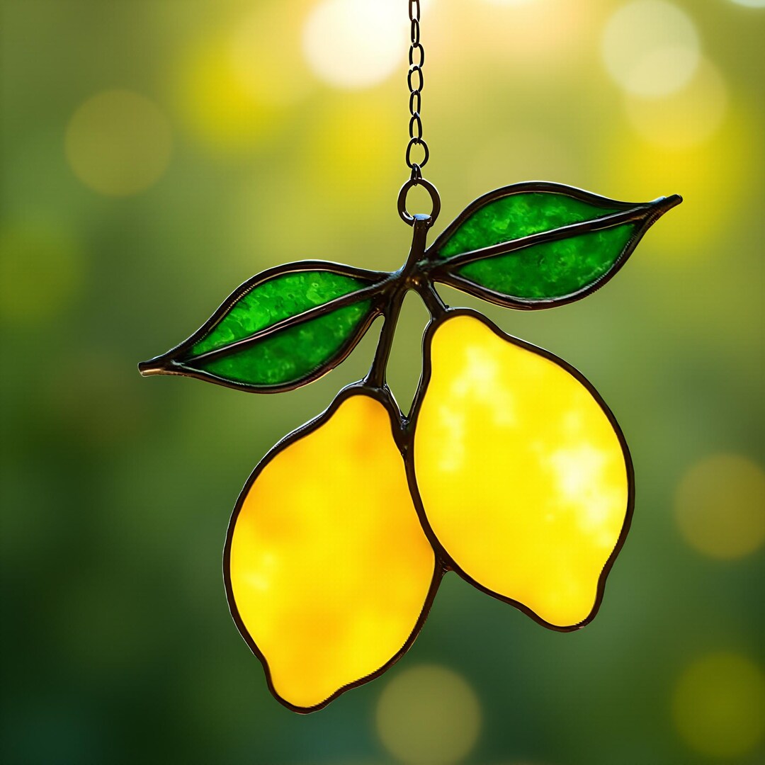 Stained Glass Lemon – Glass Ornament, Citrus Glass Panel, Lemon Pattern ...