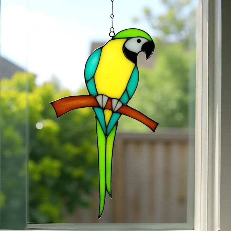 Parrot Suncatcher Stained Glass Pattern: Bird Window Hanging (PDF, SVG ...
