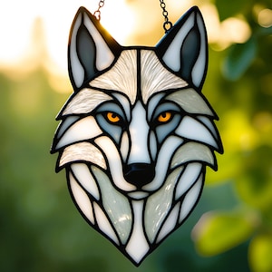 Wolf Stained Glass Pattern Glass Art Boho Decor - Suncatcher, Stained ...