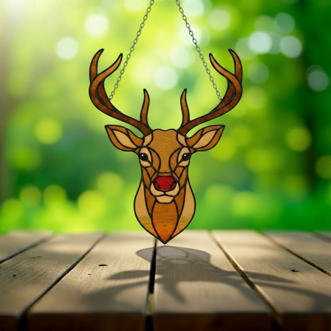 Reindeer Stained Glass Pattern – Deer Suncatcher Panel PDF SVG Wildlife ...