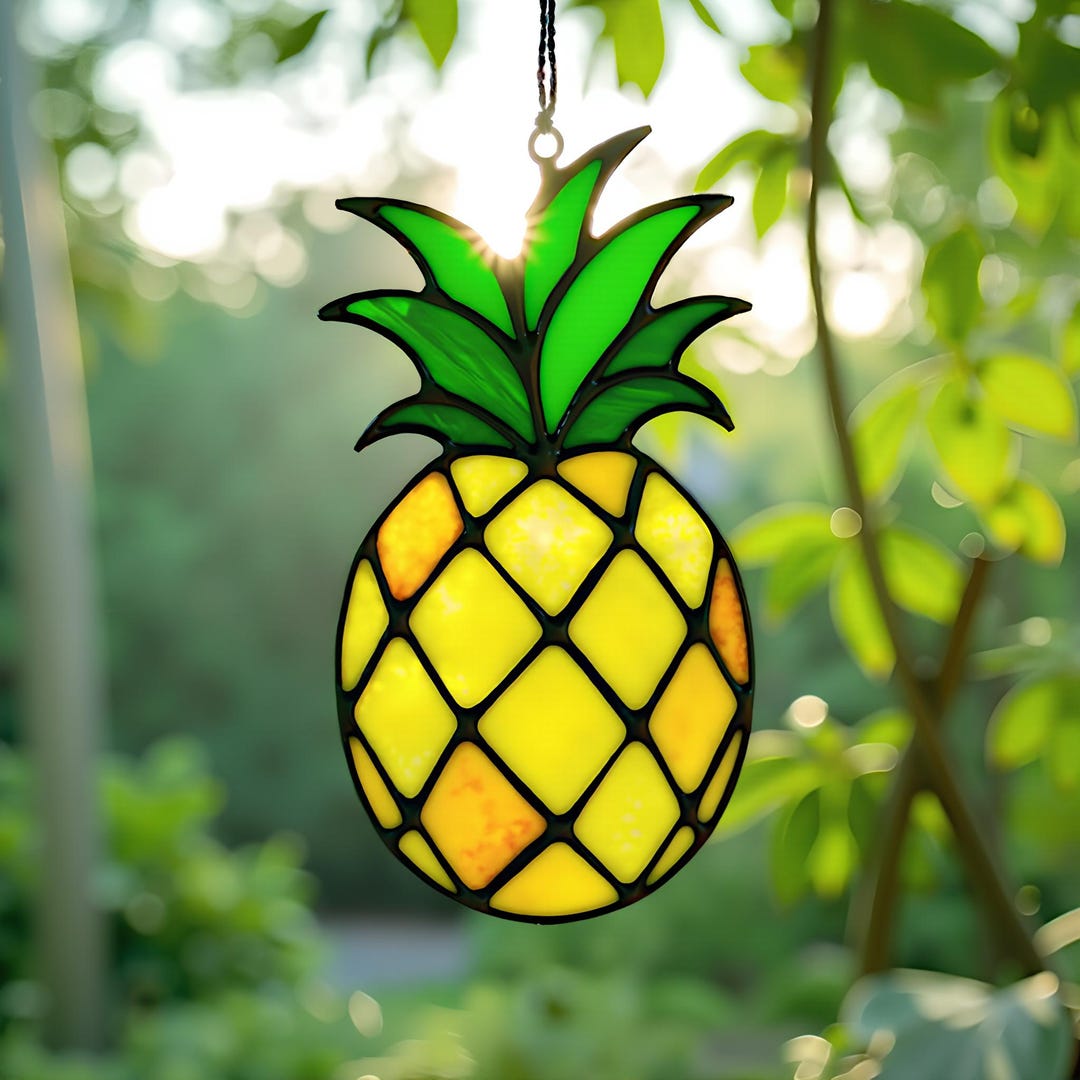 Pineapple Stained Glass Pattern - Digital Suncatcher Template, Hawaiian ...