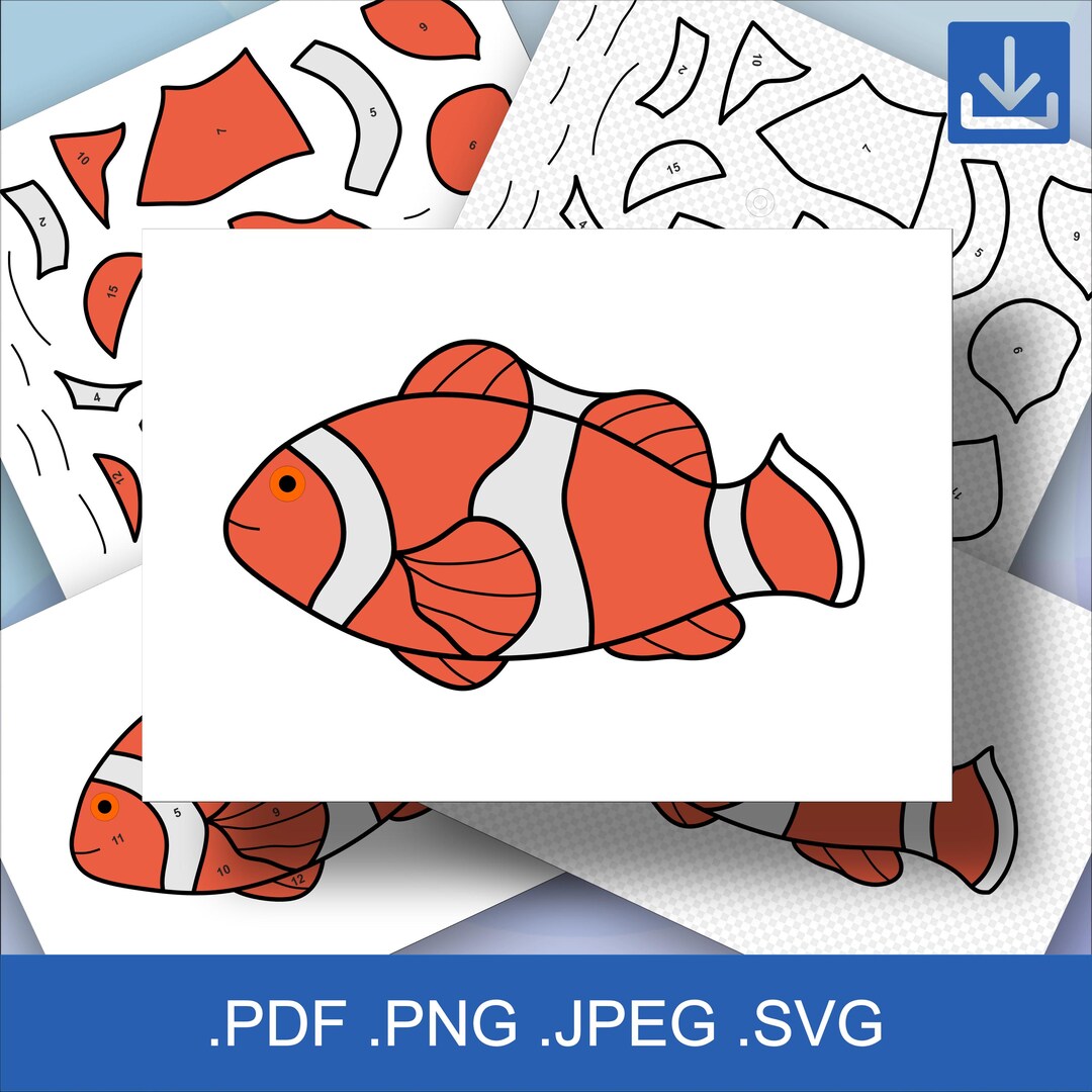 Stained Glass Pattern Clownfish SVG & PNG for Fish Glass Art, Clownfish ...