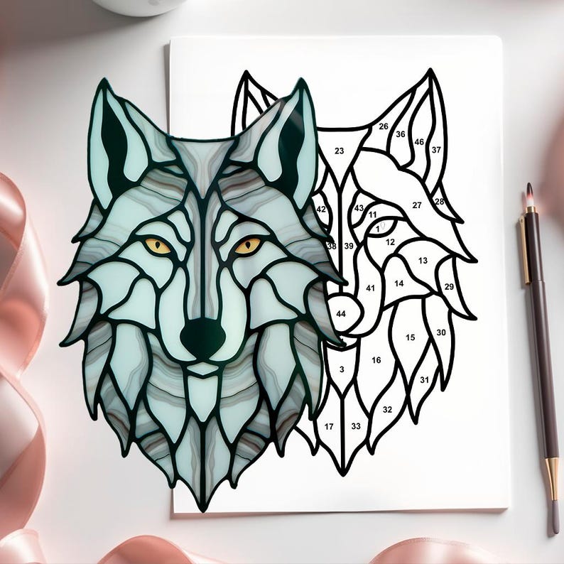 Wolf Stained Glass Pattern Glass Art Boho Decor - Suncatcher, Stained ...