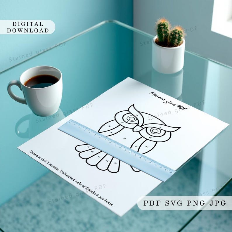 Owl Stained Glass Pattern: Suncatcher Art Panel (PDF, SVG, PNG) - Etsy