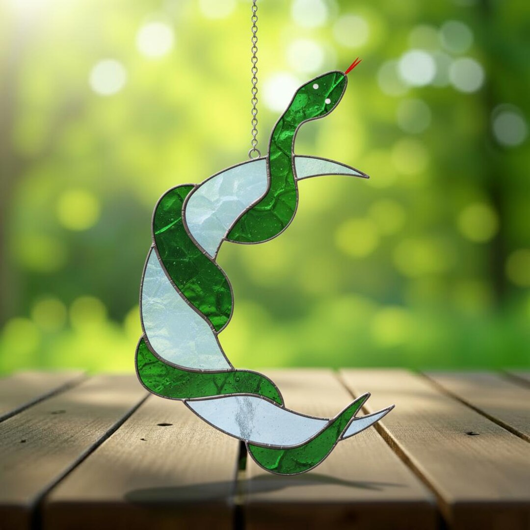 Snake Stained Glass Pattern – Green Serpent Suncatcher Panel PDF SVG ...