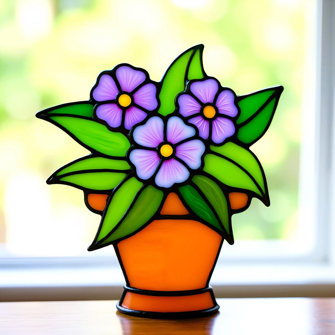 Violet Stained Glass Pattern Glass Art Birth Flower - Purple Flower ...