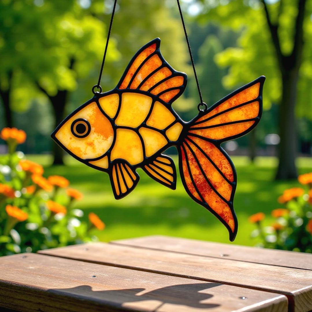 Goldfish Stained Glass Pattern, Ocean Fish Suncatcher PDF, DIY Window ...