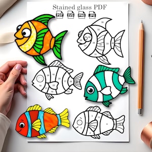 Stained Glass Fish Pattern Bundle, Fish Suncatcher, Aquarium Nautical ...