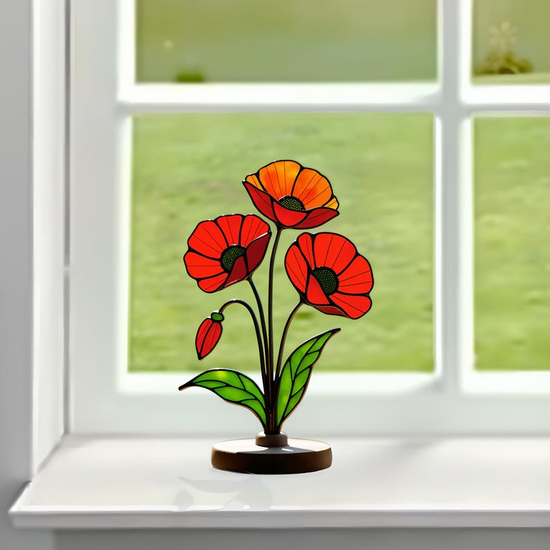 Stained Glass Pattern Poppy – Glass Ornament, Poppy Glass Art, Flower ...
