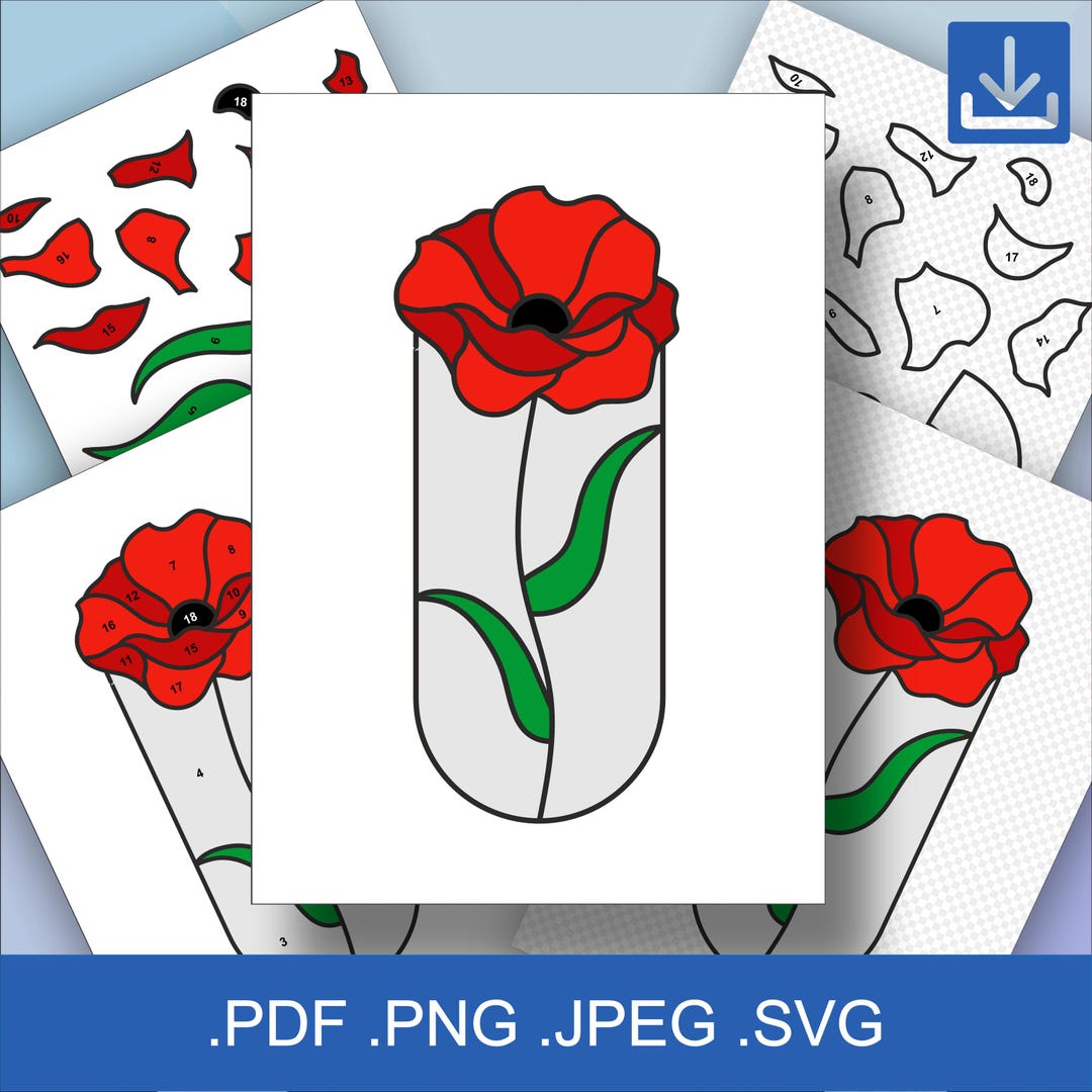 Stained Glass Pattern Poppy Panel, Printable Art, SVG for Cricut, PNG ...