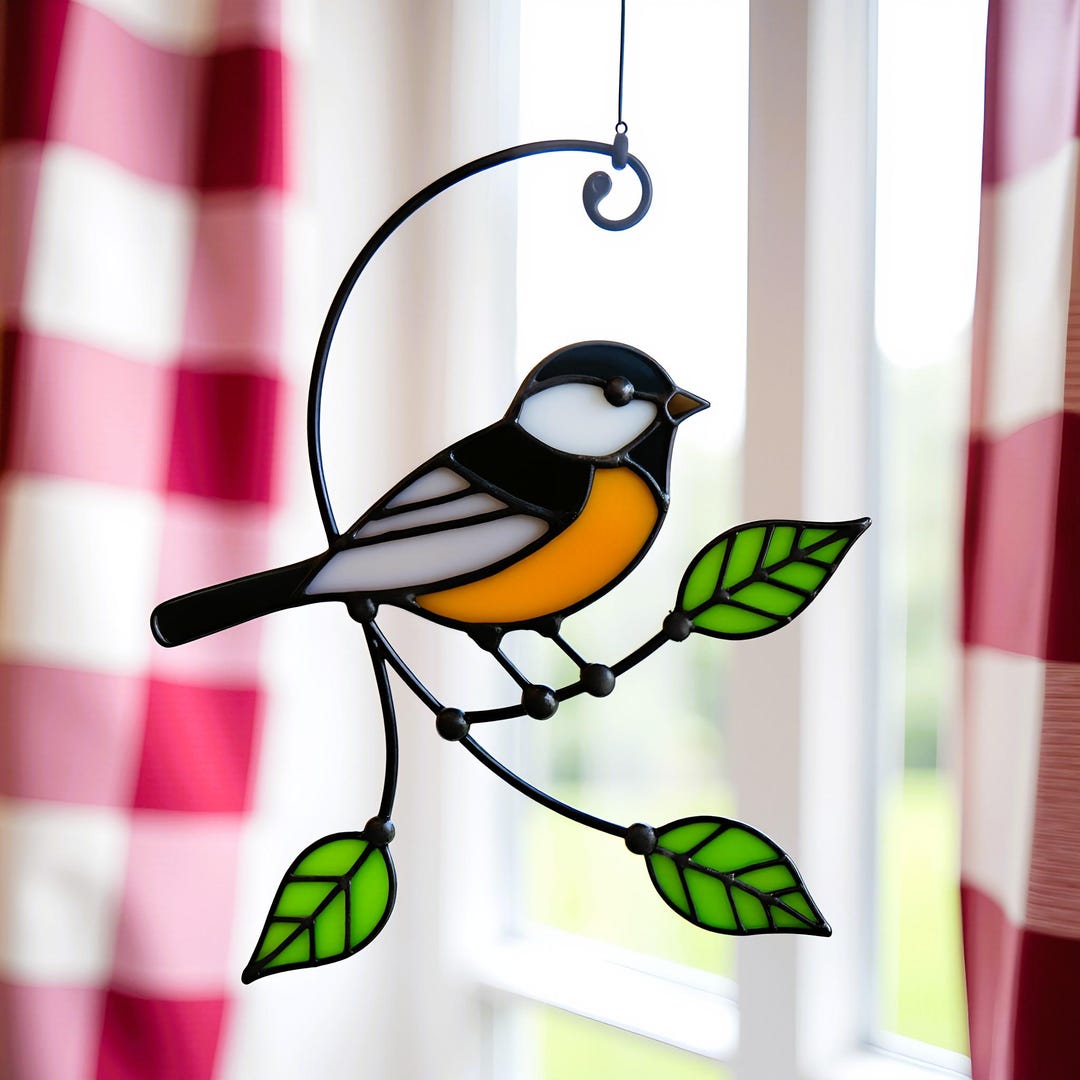 Chickadee Stained Glass Pattern Bird Art Suncatcher - Stained Glass Art ...