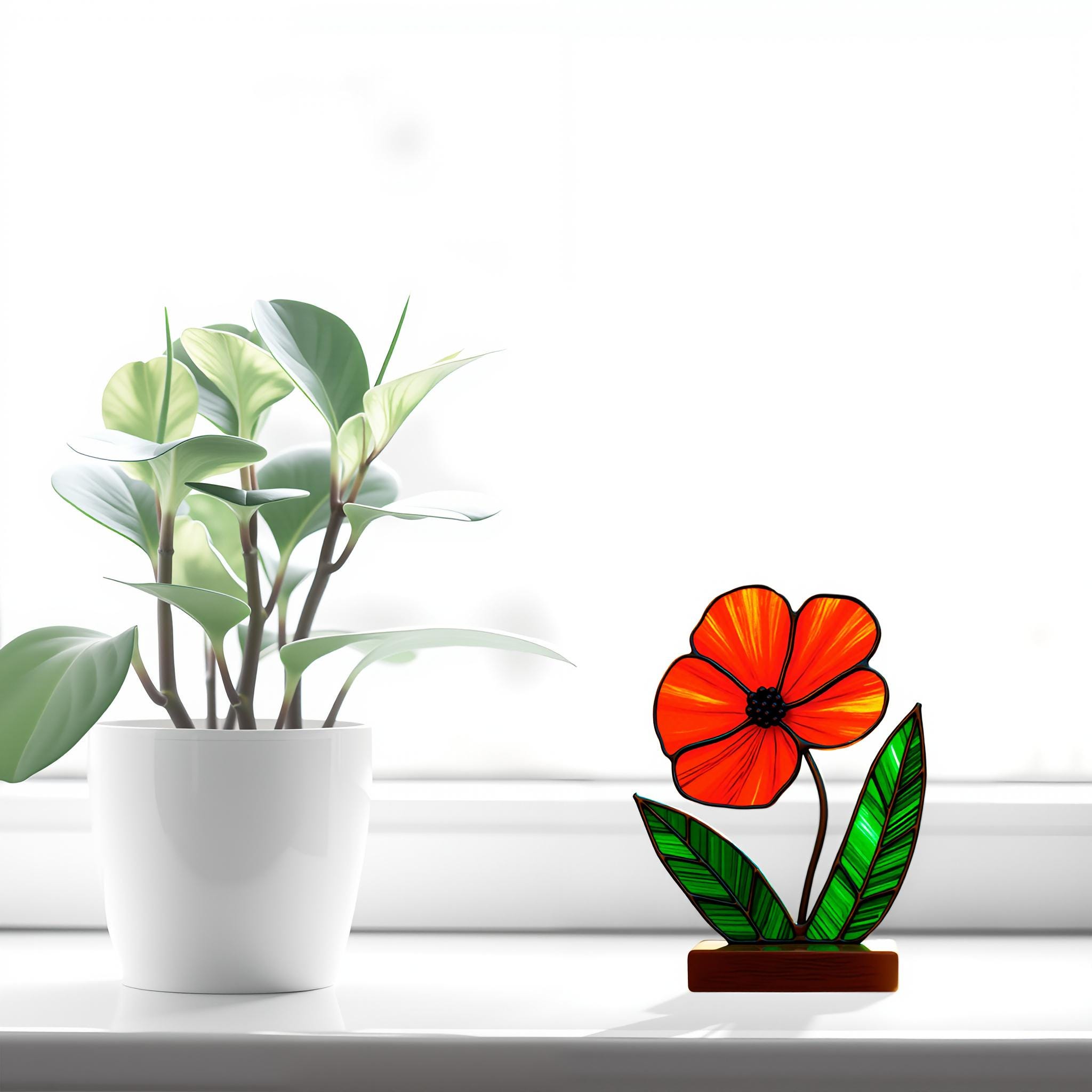 Poppy Stained Glass Pattern: Spring Suncatcher Template (SVG, PNG, PDF ...