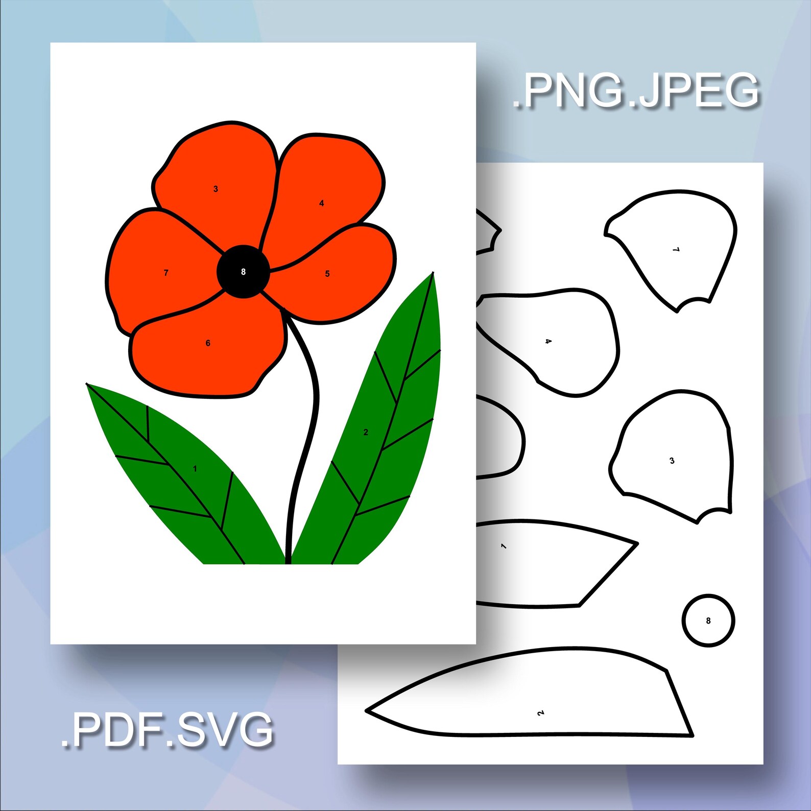 Poppy Stained Glass Pattern: Spring Suncatcher Template (SVG, PNG, PDF ...