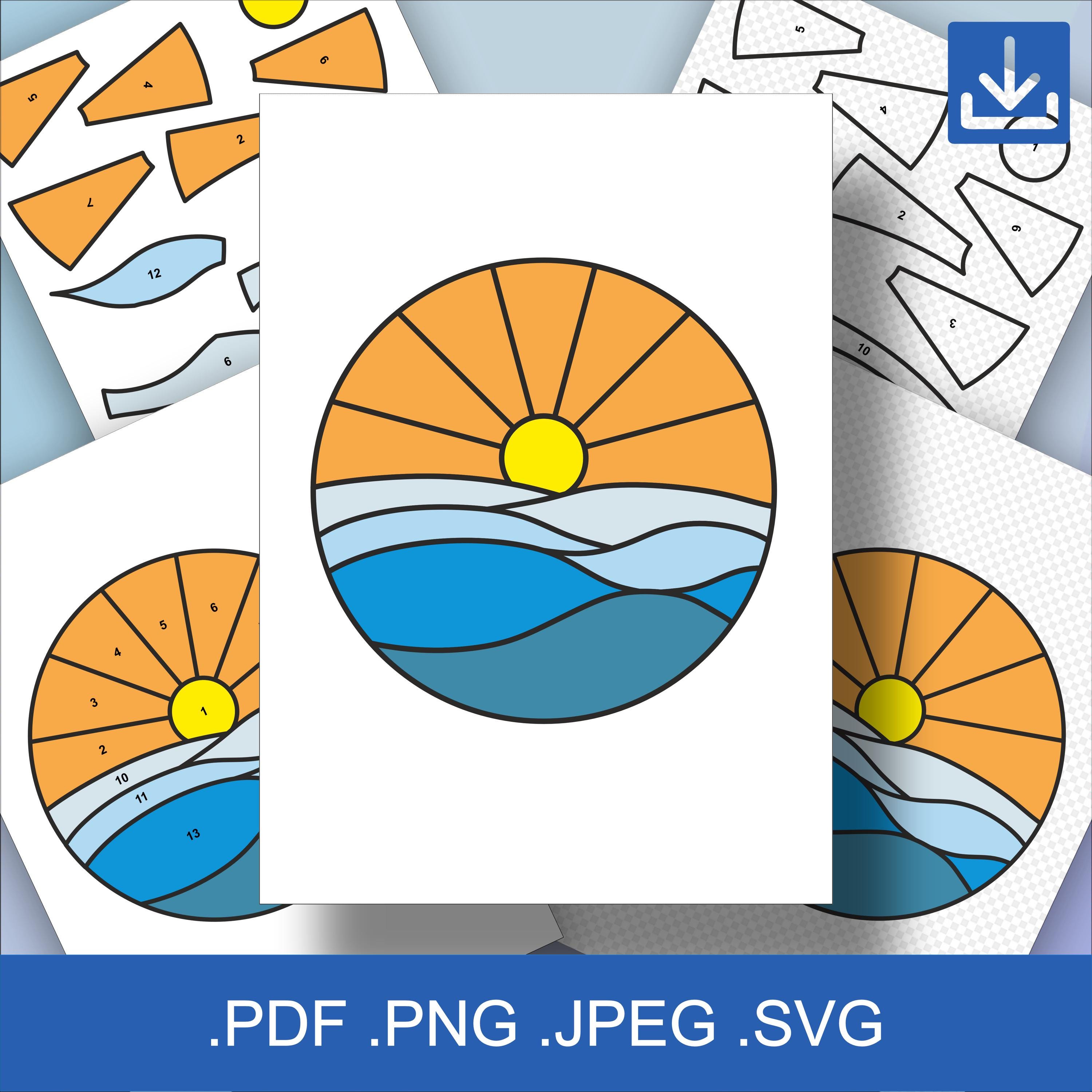Stained Glass Pattern Sunset, Sunset Stained Glass Panel SVG, Glass ...