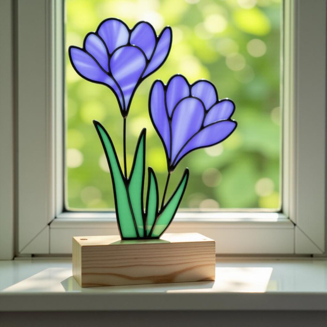 Crocus Stained Glass Pattern PDF, Spring Flower Suncatcher Template ...