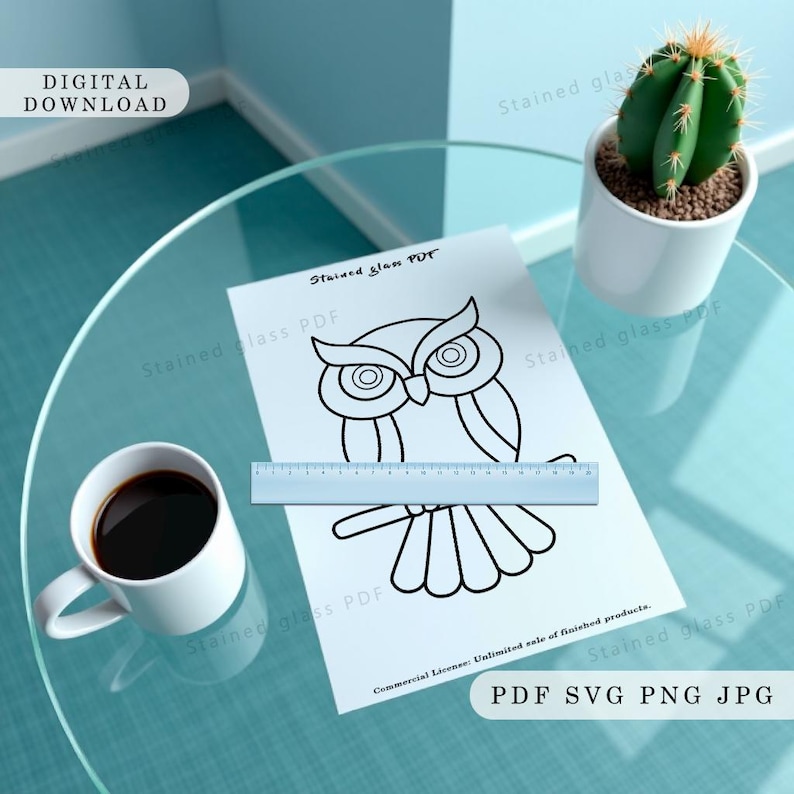 Owl Stained Glass Pattern: Suncatcher Art Panel (PDF, SVG, PNG) - Etsy