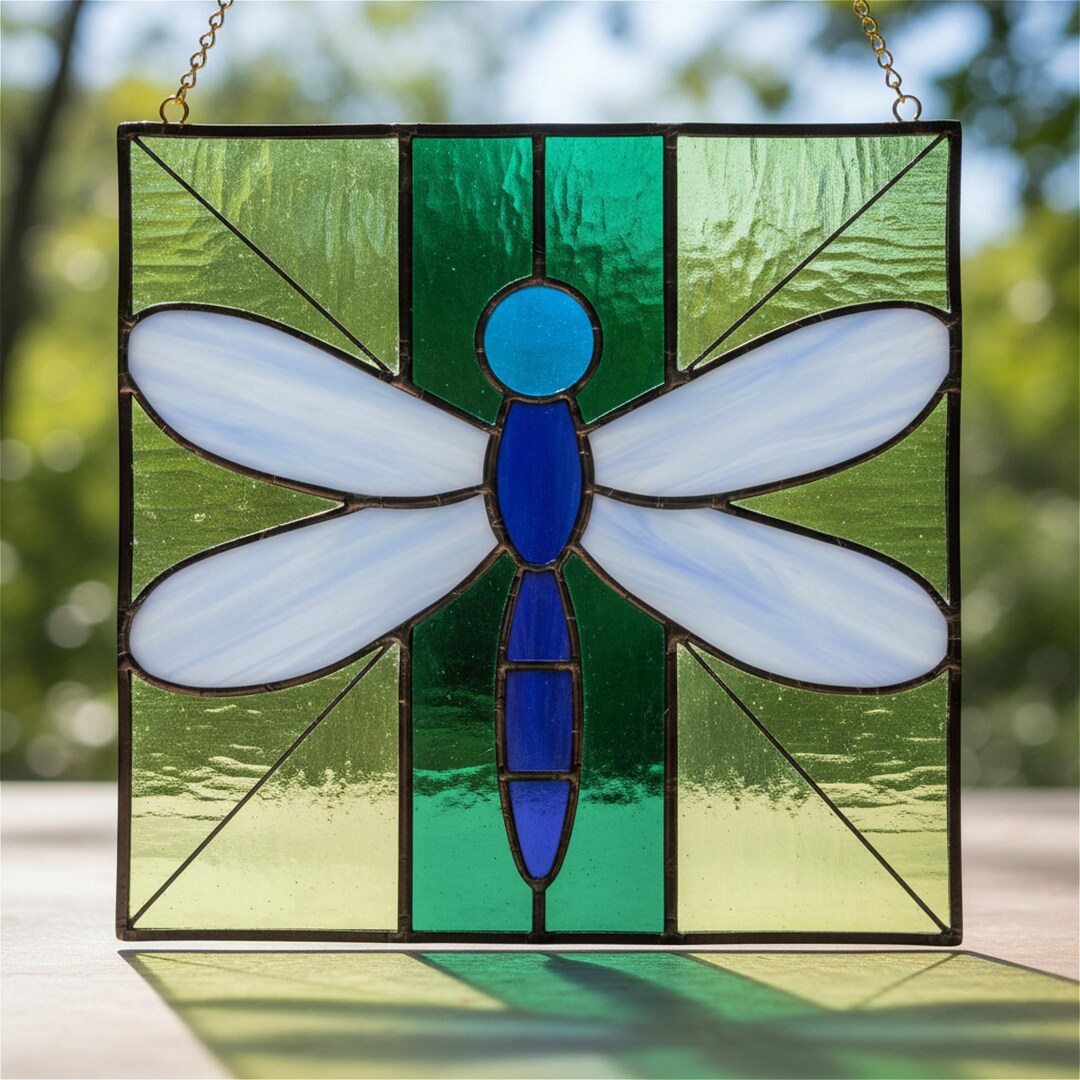 Dragonfly Stained Glass Pattern - DIY Panel Suncatcher (pdf, Svg, Png ...