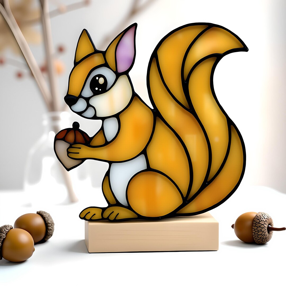 Stained Glass Squirrel on Stand - Woodland Animal Suncatcher ...