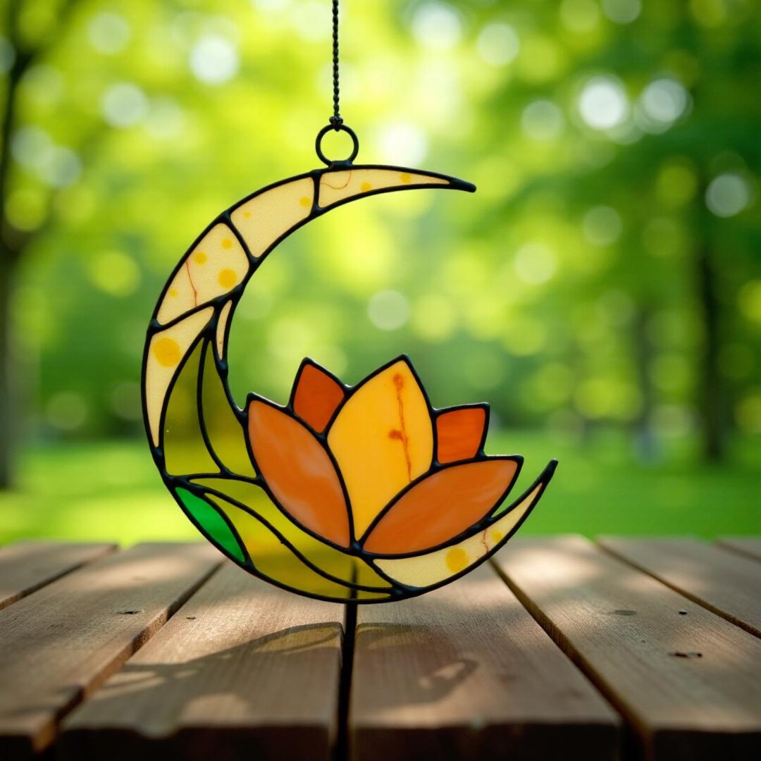 Moon Flower Stained Glass Pattern – Crescent Suncatcher PDF SVG ...