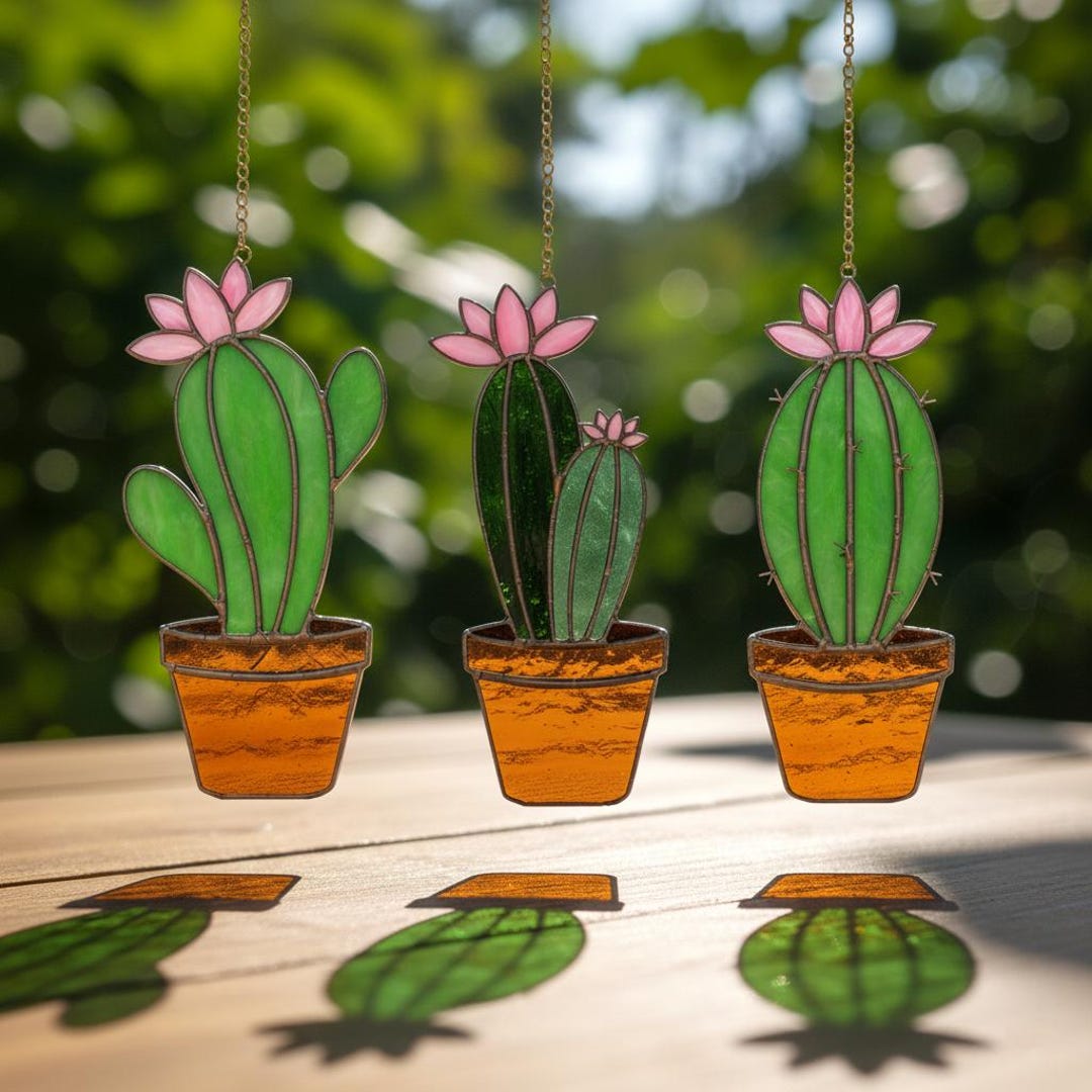 Desert Cactus Stained Glass Pattern – Bundle Suncatcher, Flower Art ...