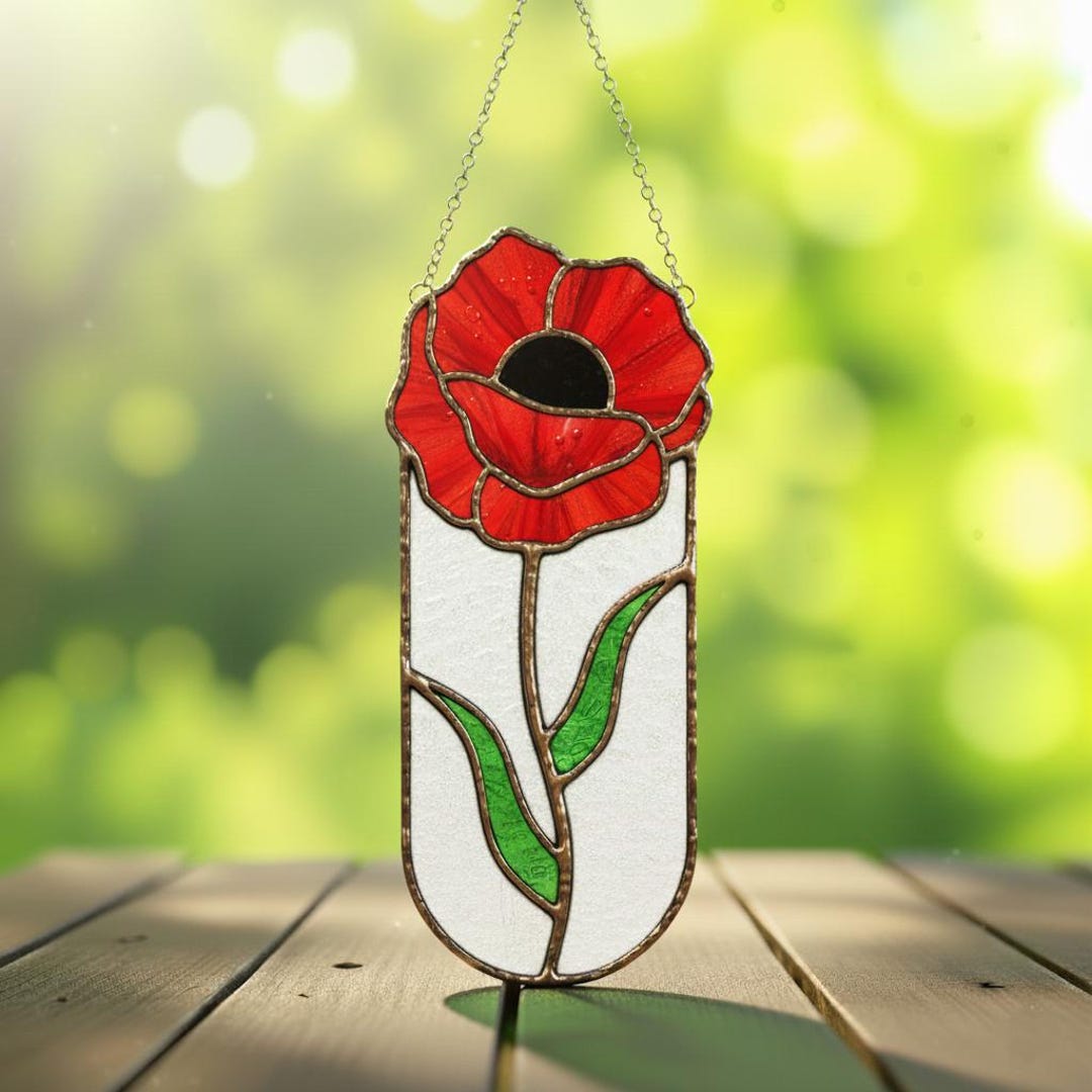 Poppy Stained Glass Pattern – Red Flower Suncatcher Panel PDF SVG ...