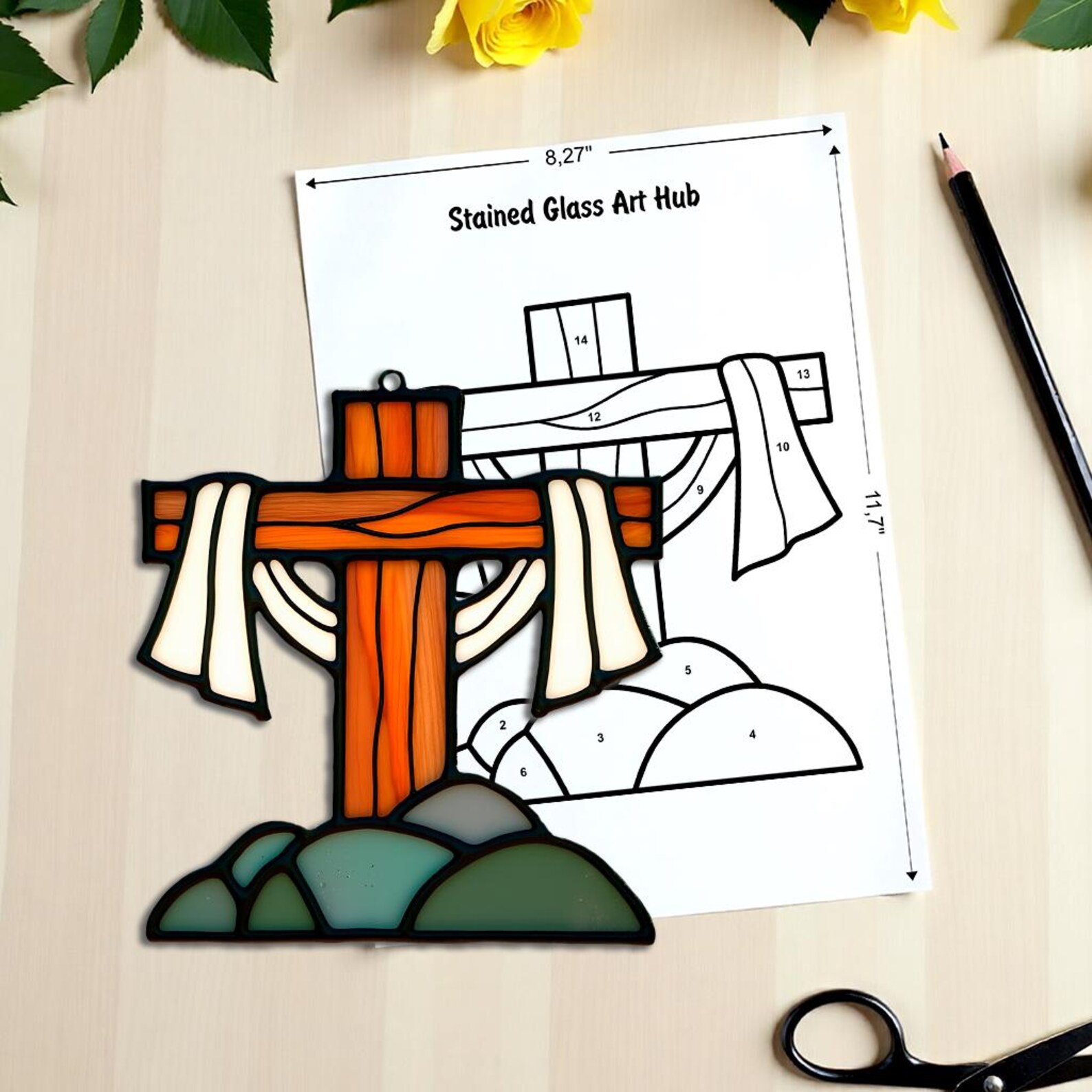 Easter Cross Stained Glass Pattern, Stained Glass Easter Decor, Easter ...