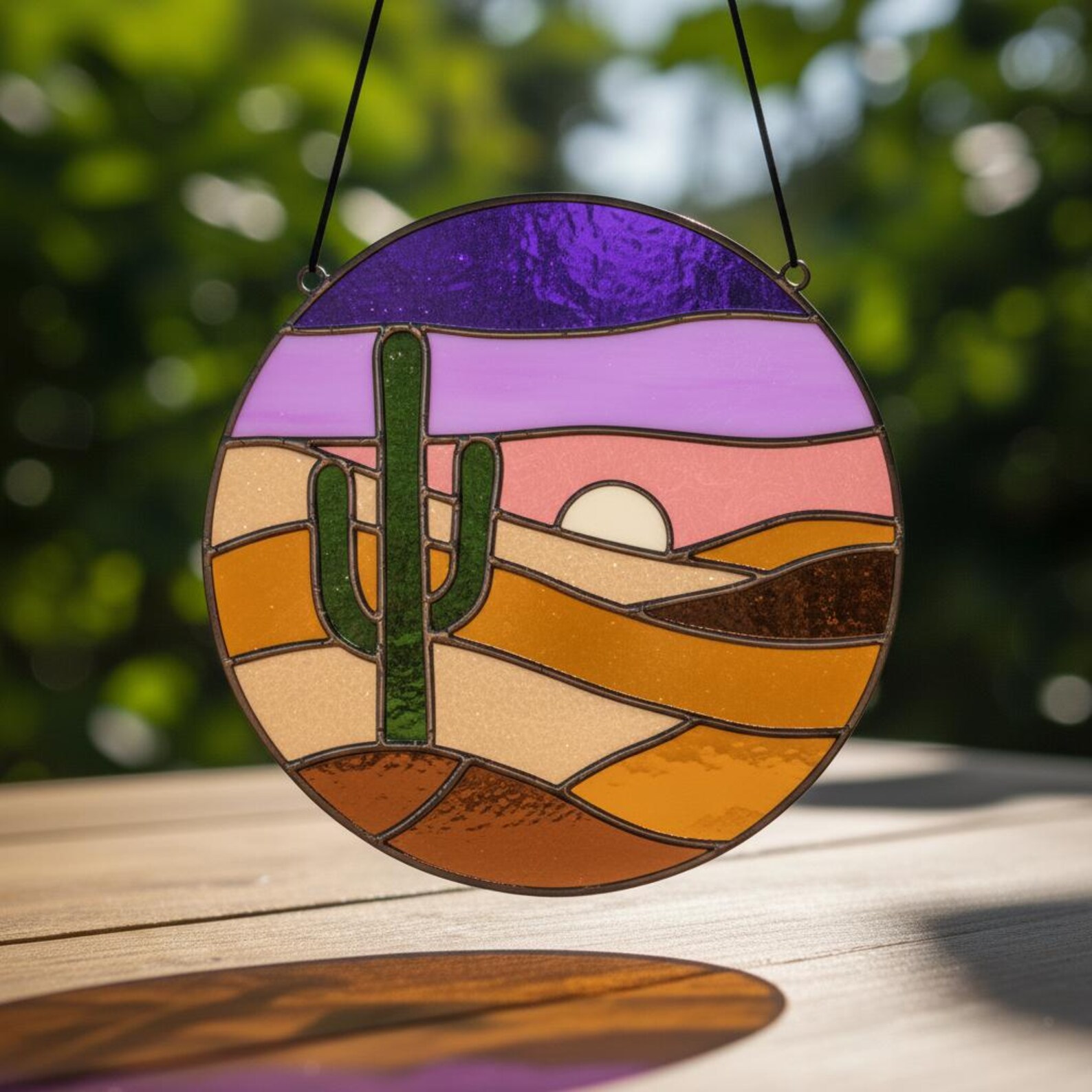 Desert Sunset Stained Glass Pattern – Suncatcher, Cactus Decor (pdf Svg ...