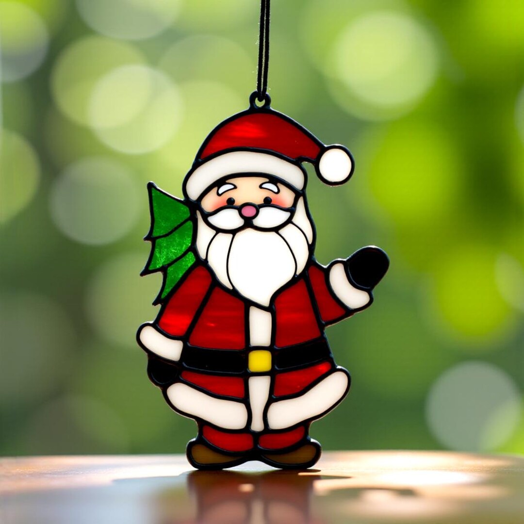 Santa Stained Glass Pattern Digital Download, Christmas Santa Ornament ...