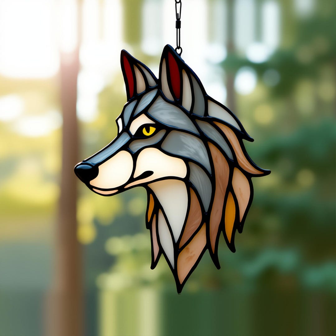 Wolf Stained Glass Pattern, Cabin Decor, Nature Art for DIY Window ...