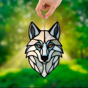 Wolf Stained Glass Pattern Glass Art Boho Decor - Suncatcher, Stained ...