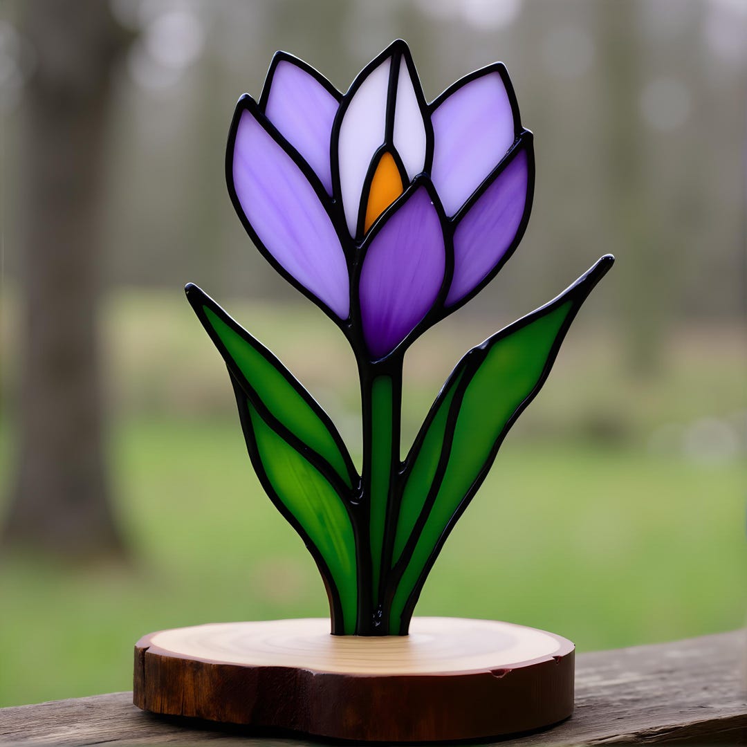 Stained Glass Pattern Crocus – Glass Ornament, Flower Panel, Glass Art ...