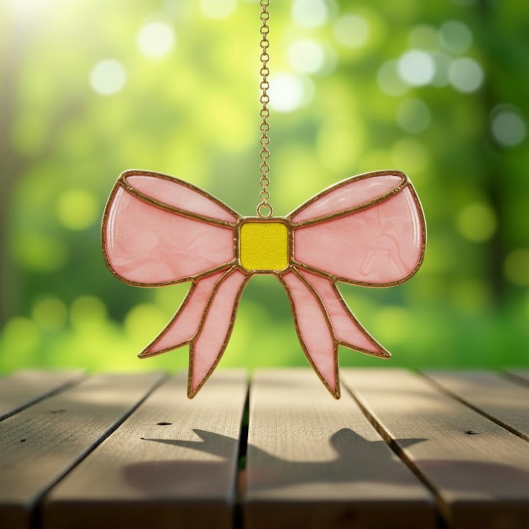 Pink Bow Suncatcher Stained Glass Pattern: Ribbon Template (digital ...