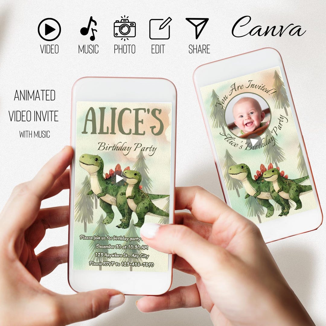 Dinosaur Party Theme Animated Invitation Canva Template, Dinosaur ...