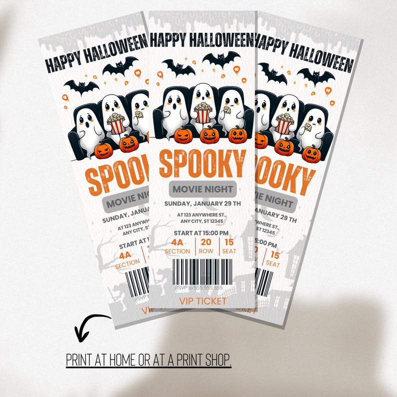 Editable Halloween Movie Night Ticket Invitation Canva Template - Etsy