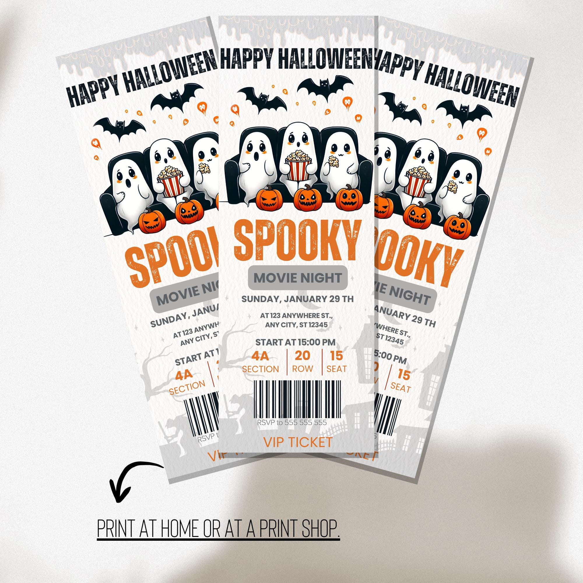 Editable Halloween Movie Night Ticket Invitation Canva Template - Etsy