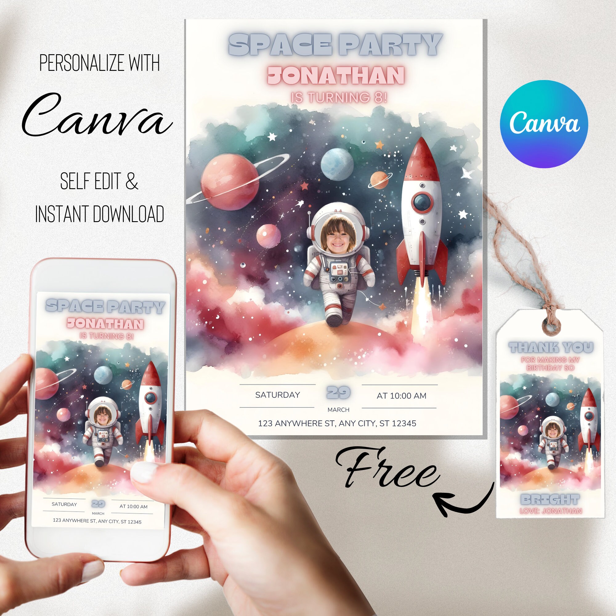 Astronaut Birthday Invitation Canva Template, Boy Space Invitation ...