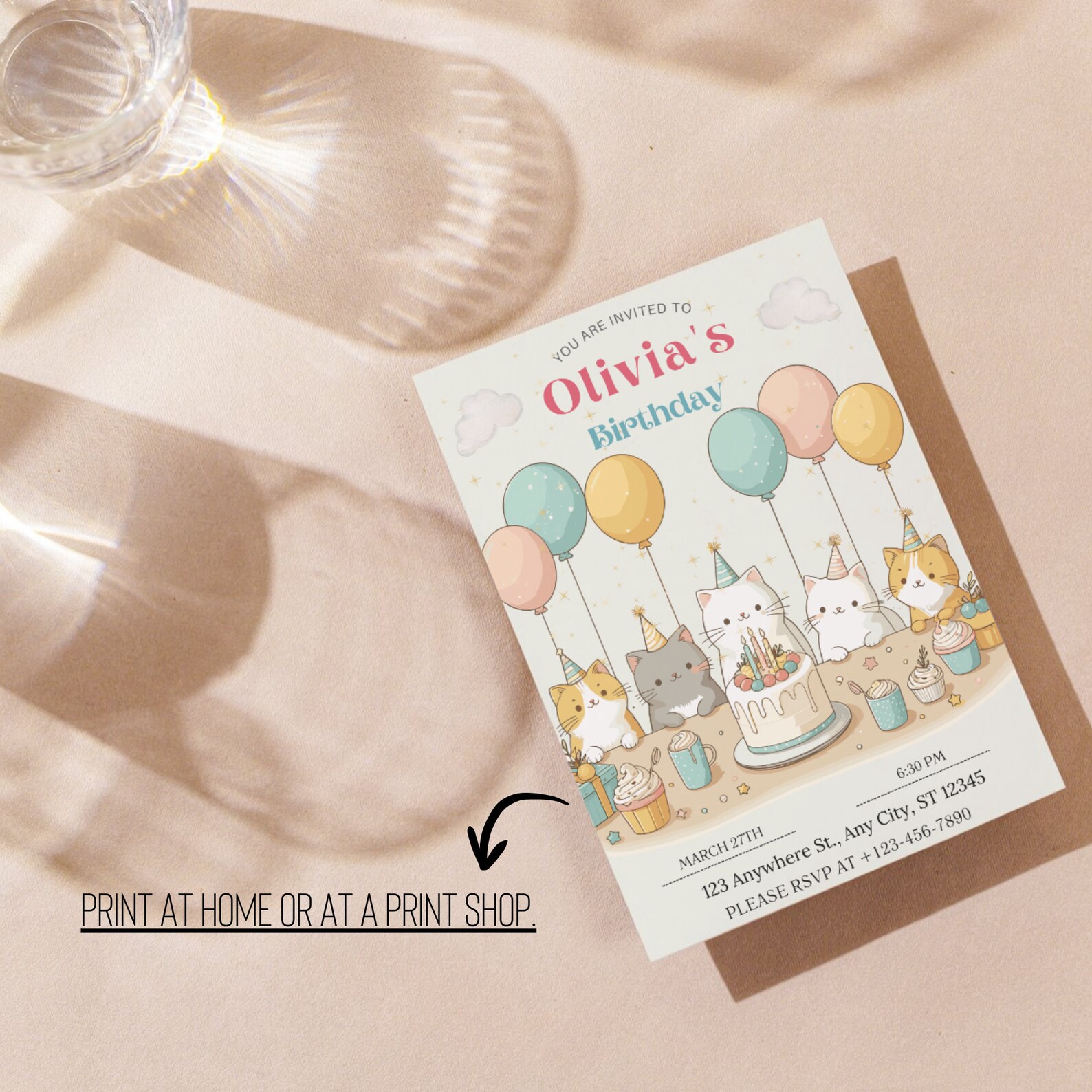 Editable Cat Birthday Invitation: Kitten Party, Canva Template (digital ...