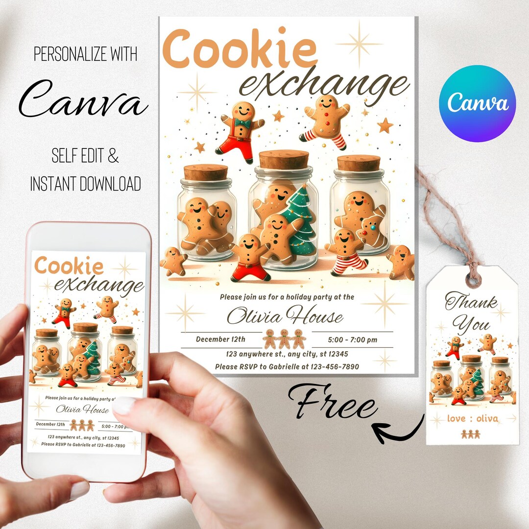 Editable Cookie Exchange Invitation Canva Template, Holiday Baking ...