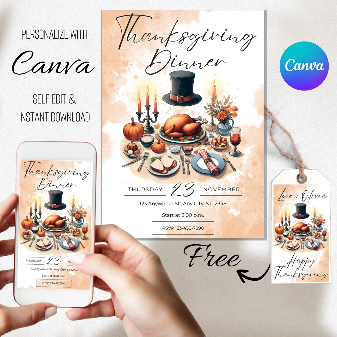 Editable Thanksgiving Dinner Invitation Fall Festive, Happy ...