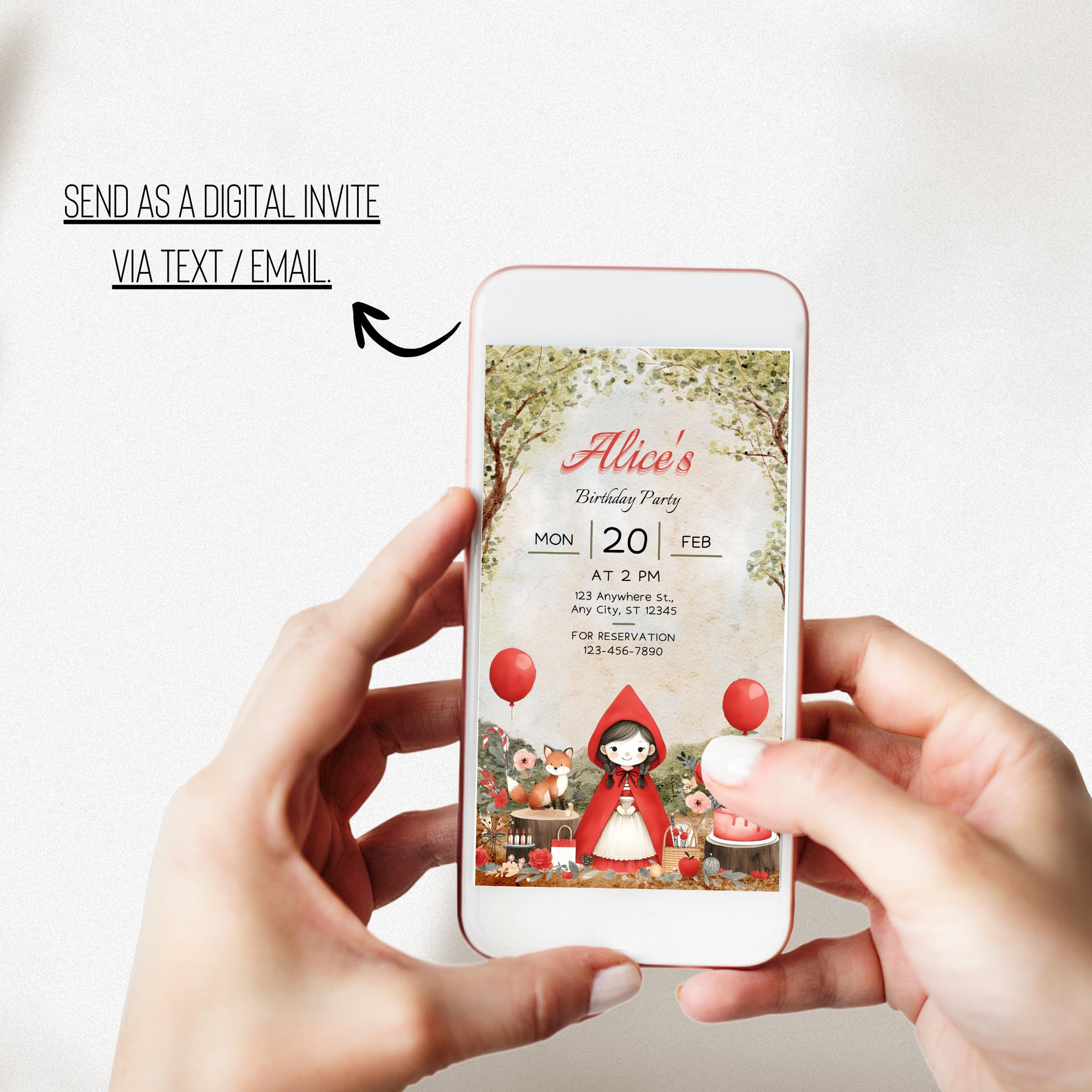 Editable Red Riding Hood Birthday Invitation: Woodland Party (digital ...