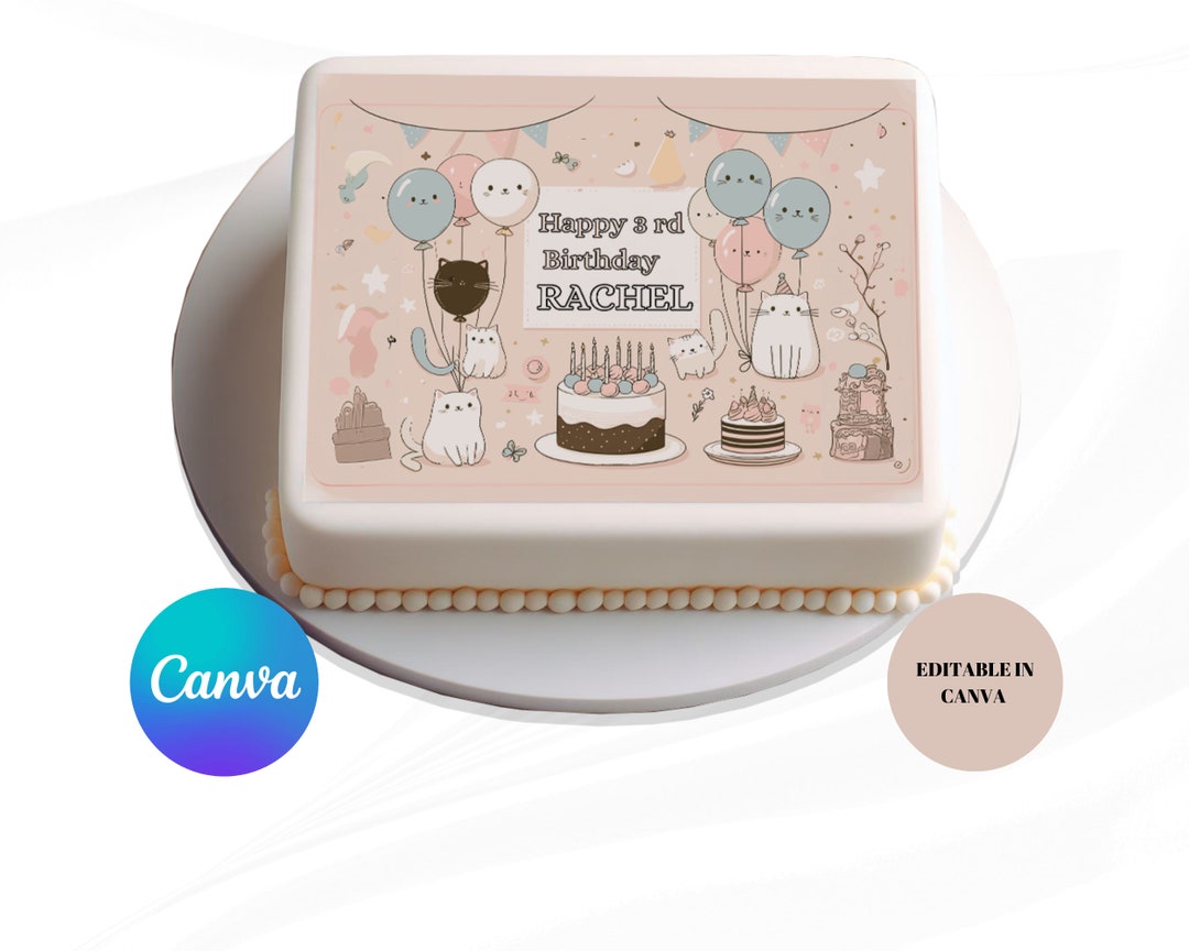 Edit in Canva Digital Birthday Cake Topper Image Sweet Cats Themed, 8 ...
