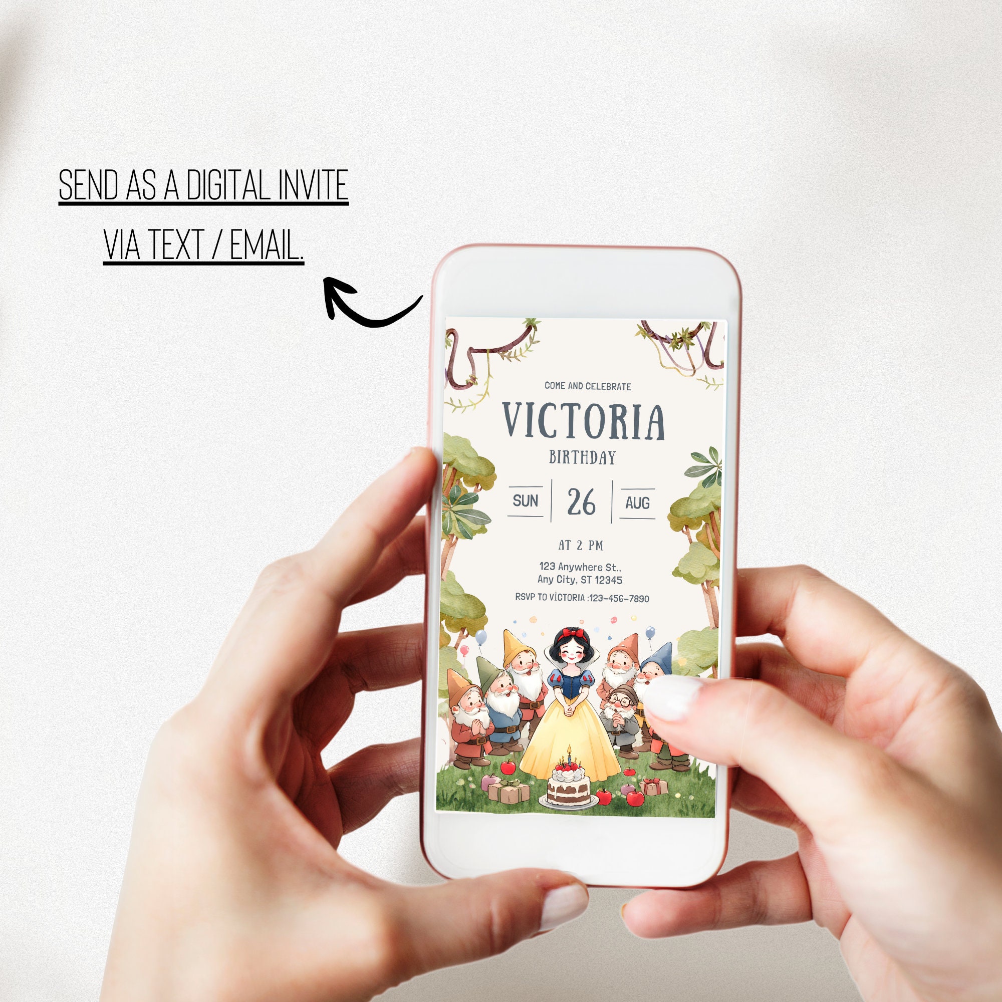 Editable Snow White & Seven Dwarfs Birthday Invitation and Thank You ...