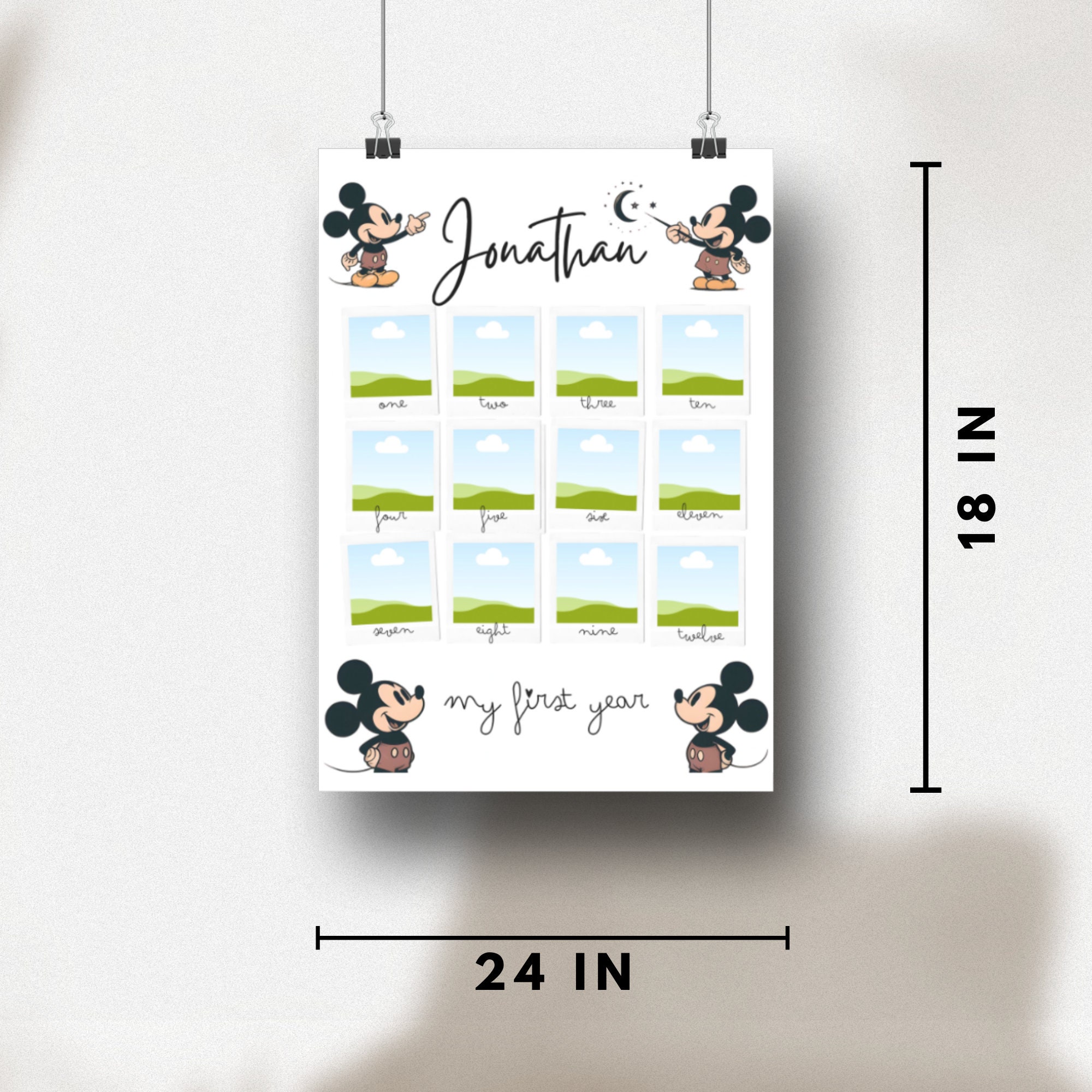 Mickey Mouse Baby's First Year Photo Poster Customizable 18x24 Instant ...