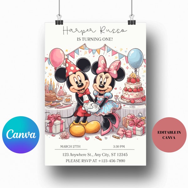 Mickey and Minnie Birthday Card - Etsy