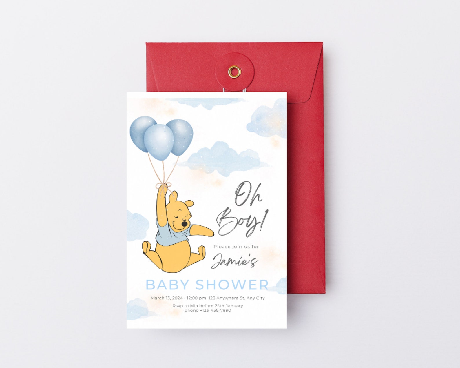 Winnie the Pooh Themed Digital Baby Shower Invitation 5x7 Inches ...