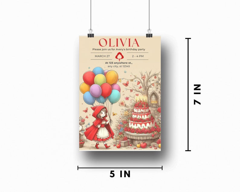 Little Red Riding Hood Digital Birthday Invitation Custom Design 5x7 ...