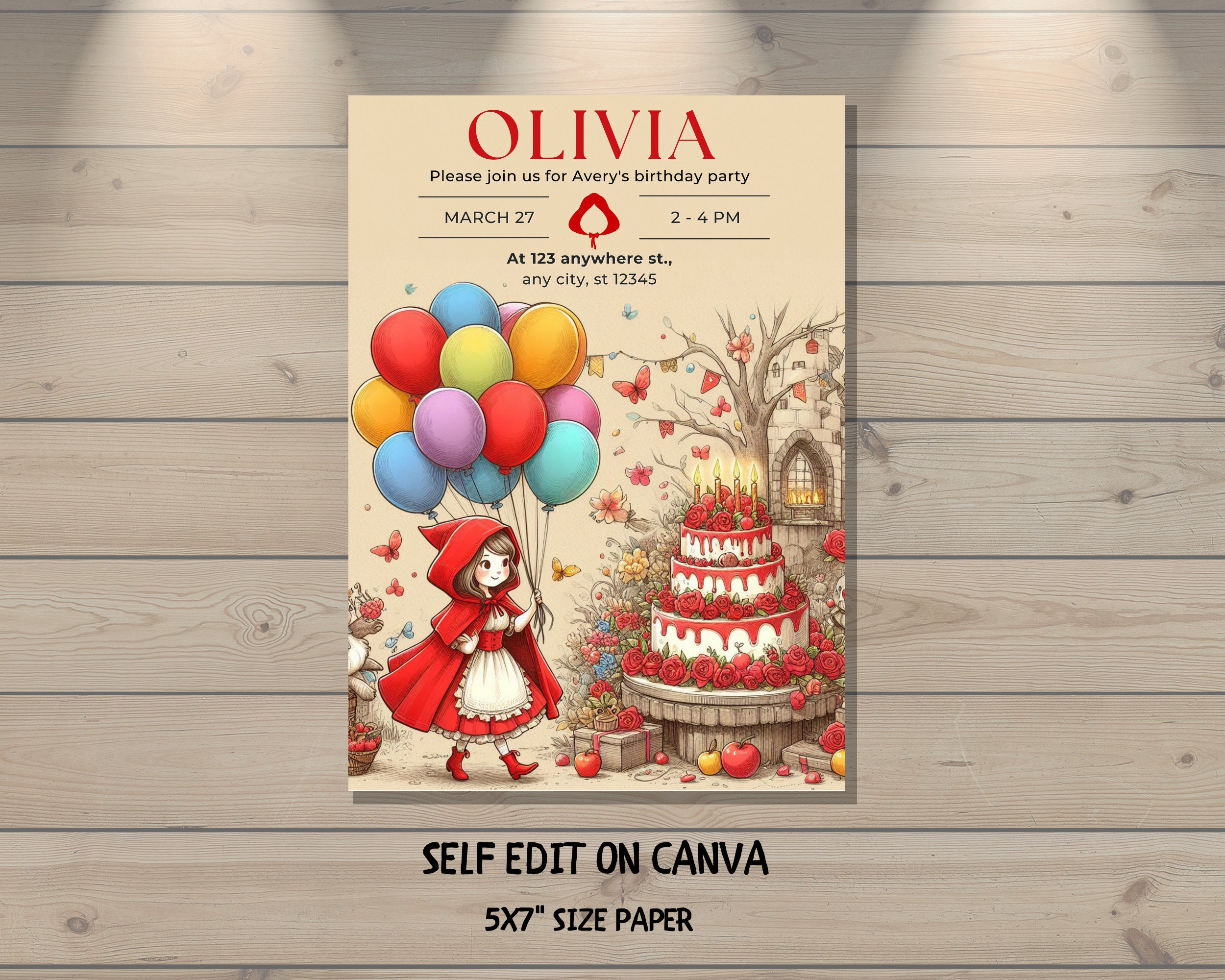 Little Red Riding Hood Digital Birthday Invitation Custom Design 5x7 ...